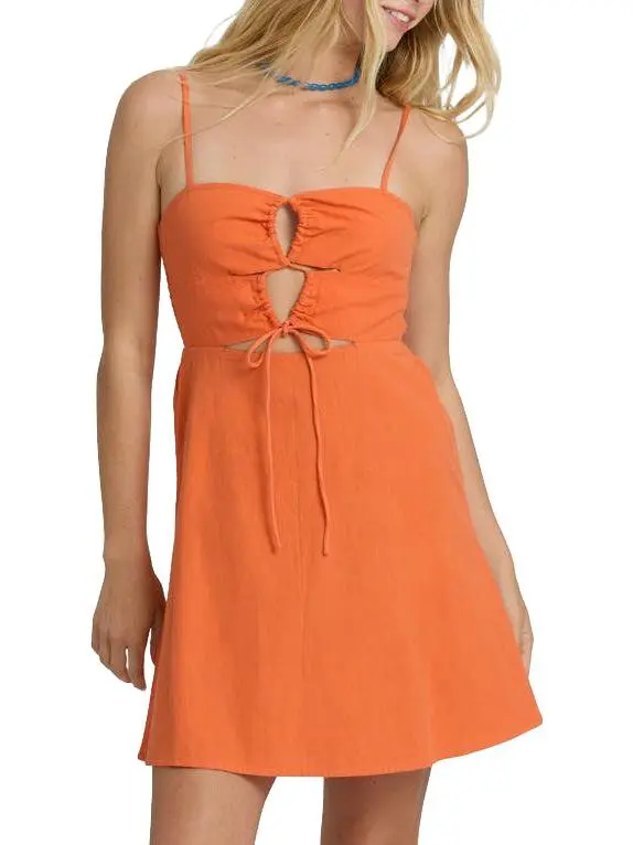BILLABONG Ruched Smocked Mini Sundress - Saffron