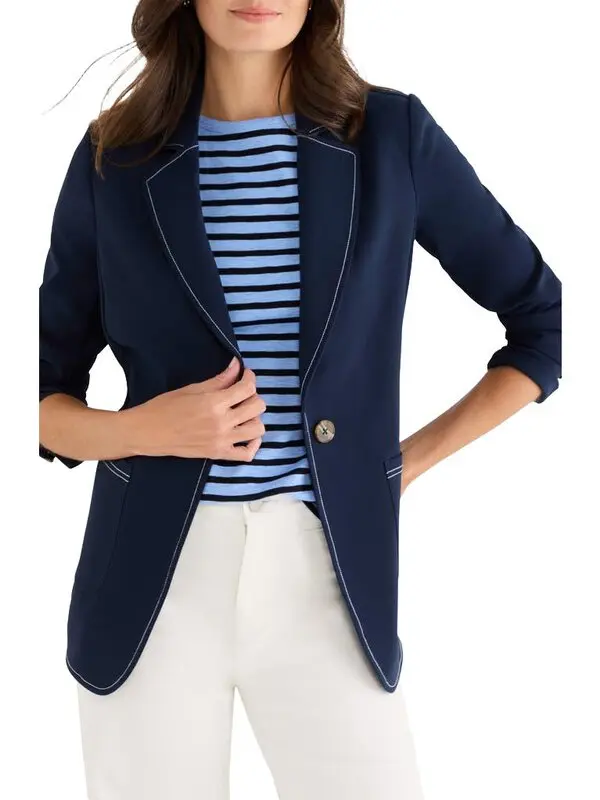 NIC+ZOE Topstitch Detail Stretch Blazer - Dark Indigo