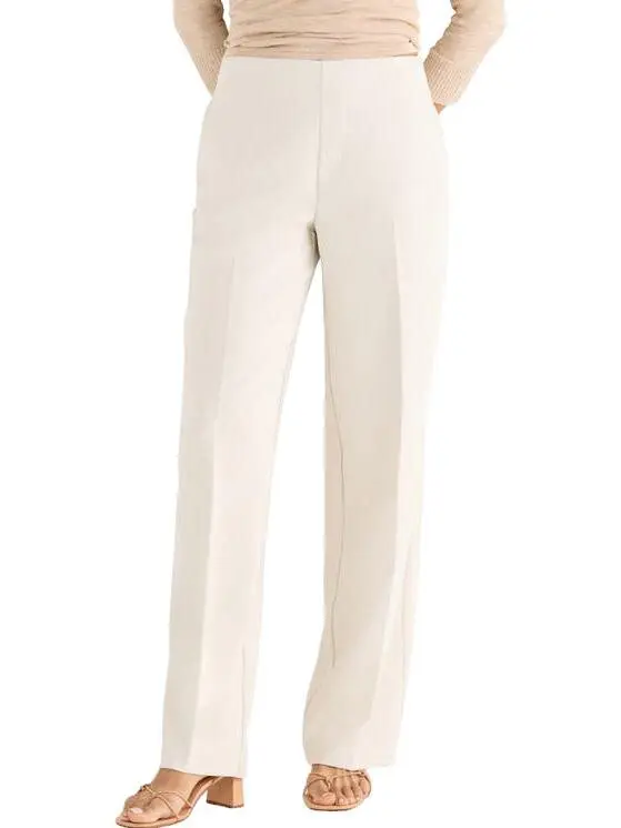 NIC+ZOE Accent Stitch Wide Leg Stretch Trousers - Coconut