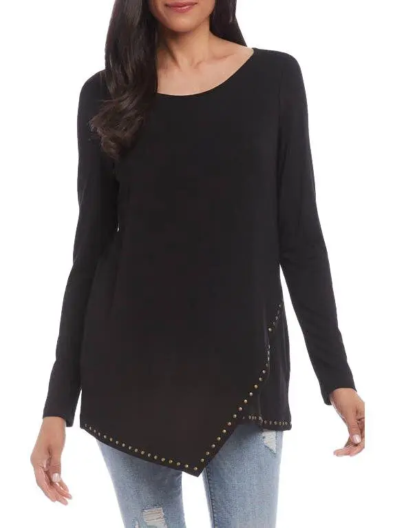 Karen Kane Studded Asymmetrical Hem Top - Black