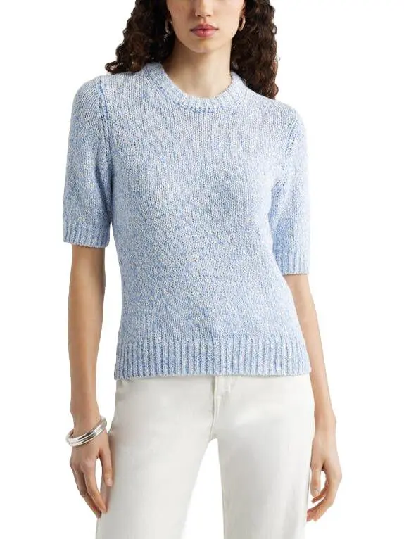 Nordstrom Elbow Sleeve Linen & Cotton Blend Sweater - Blue Cornflower-ivory Marl