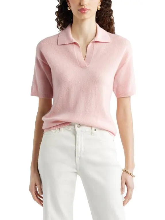 Nordstrom Cashmere Johnny Collar Short Sleeve Sweater - Pink Dogwood