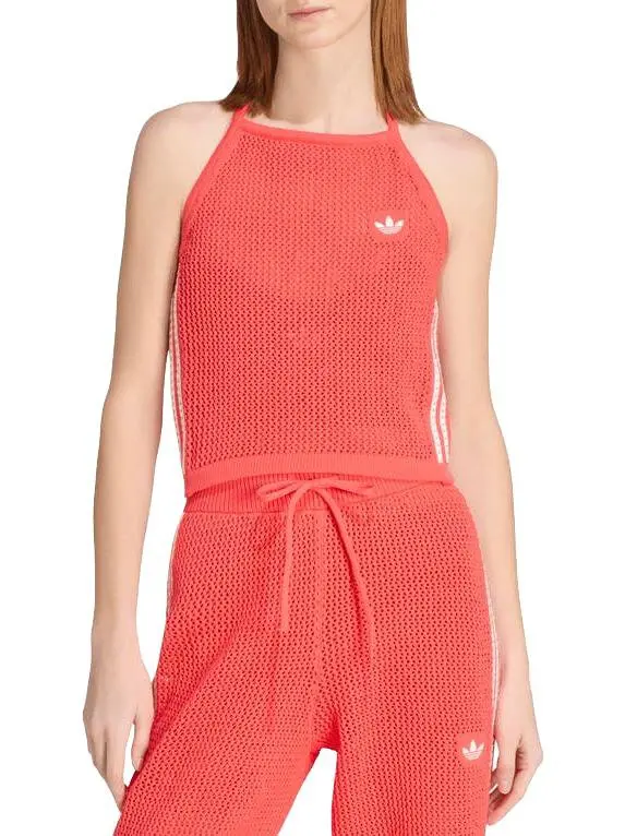 ADIDAS ORIGINALS Open Stitch Halter Top - Semi Lucid Red