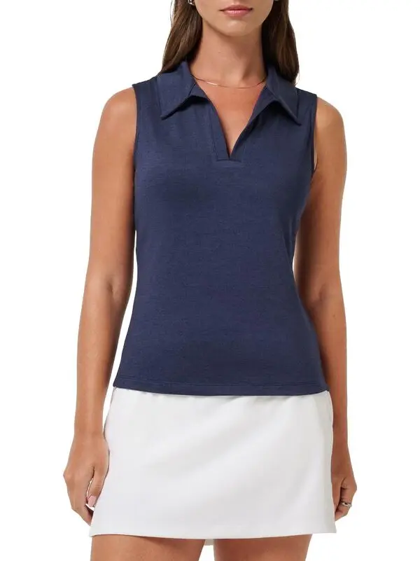 Travis Mathew Skyloft Light Sleeveless Polo - Heather Navy Blazer