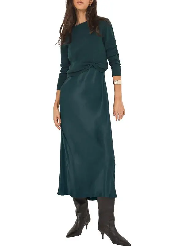 Mint Velvet Layered Satin Midi Dress - Green