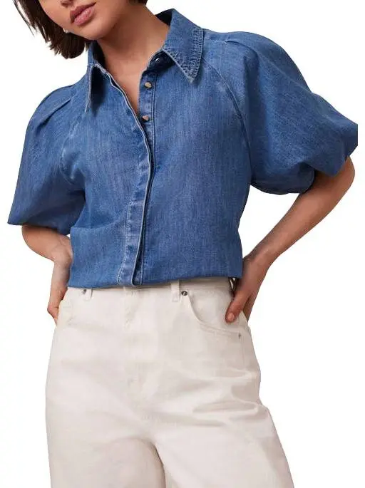 Mint Velvet Denim Puff Sleeve Shirt - Blue