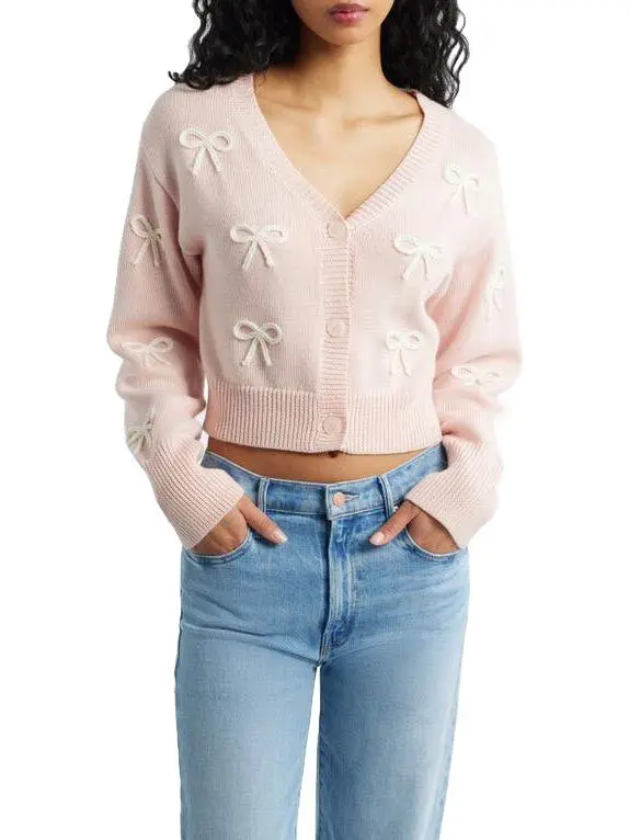 LoveShackFancy Francette Bow Cotton & Wool Cardigan - Petal Meringue