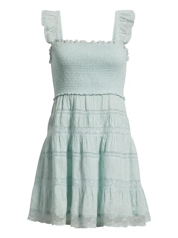 LoveShackFancy Colbera Lace Ruffle Mini Dress - Pale Mint