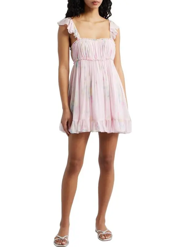 LoveShackFancy Zanira Babydoll Mini Dress - Rosy Trellis