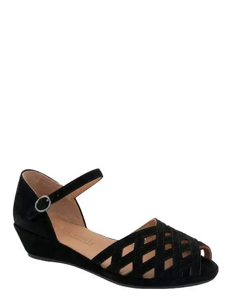 Gentle Souls Loren Peep Toe Wedge Sandal - Black Suede