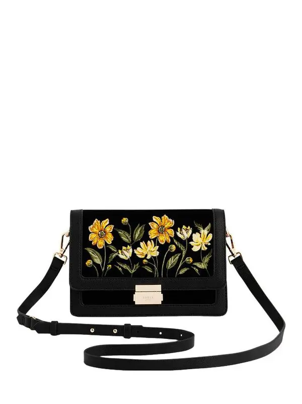 FABLE ENGLAND Botanical Velvet Embroidered Foldover Bag - Black