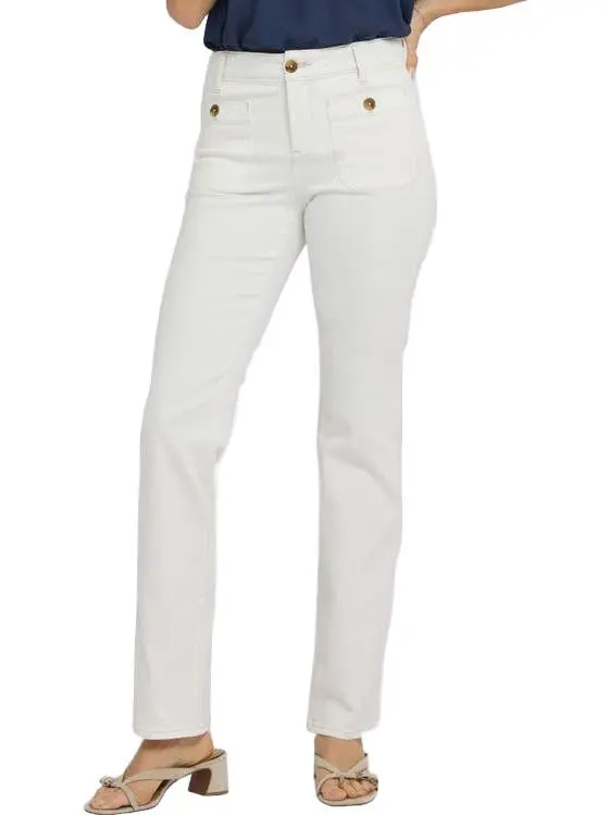 NYDJ Marilyn Straight Leg Jeans With Round Patch Pockets - Vintage White