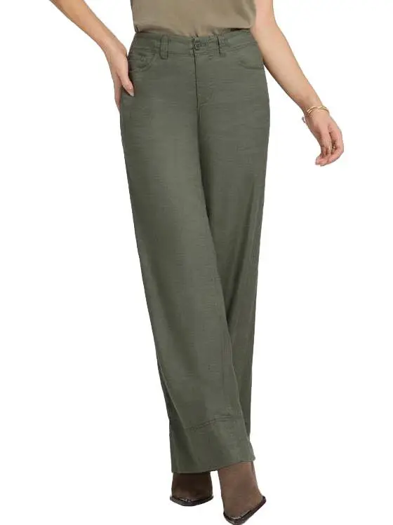 NYDJ Linen Blend Wide Leg Pants - Desert Green