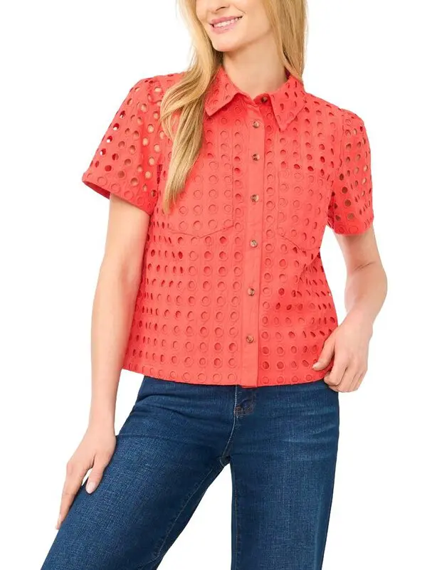 CECE DUPRAZ Cotton Eyelet Button-up Shirt - Cayenne