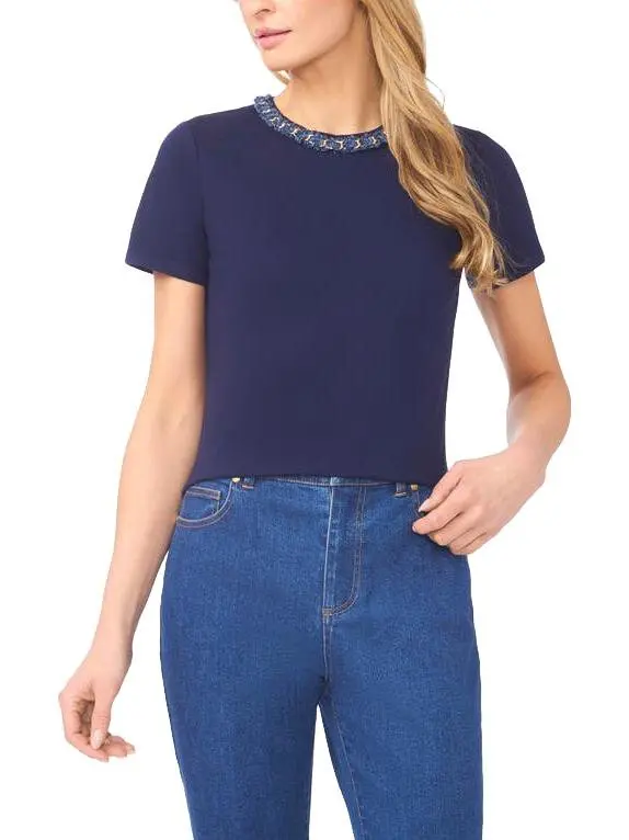 CECE DUPRAZ Cotton-jersey T-shirt With Denim Trim - Classic Navy