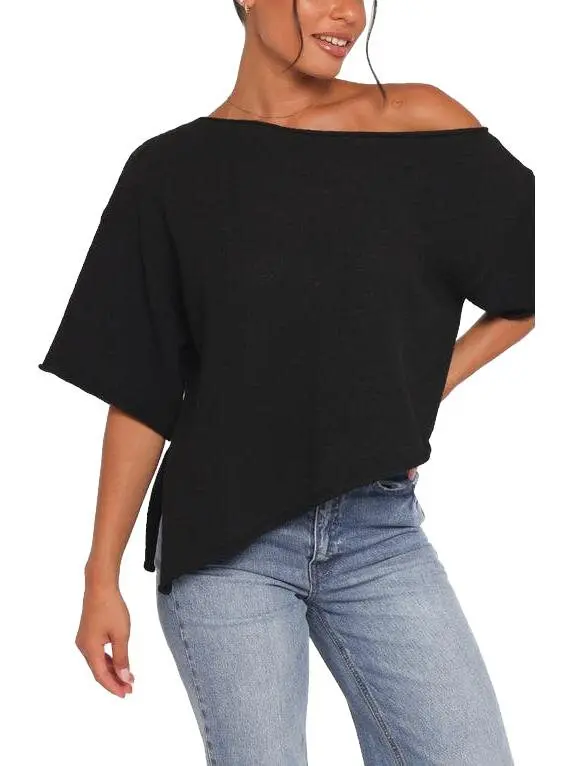 PETAL & PUP Bouclé Knit One Shoulder Top - Black