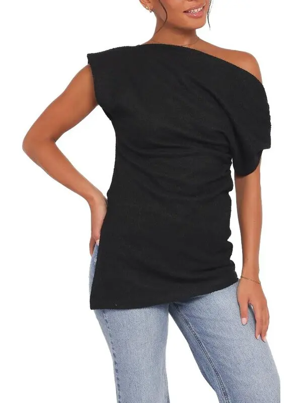 PETAL & PUP Selma One-shoulder Knit Top - Black