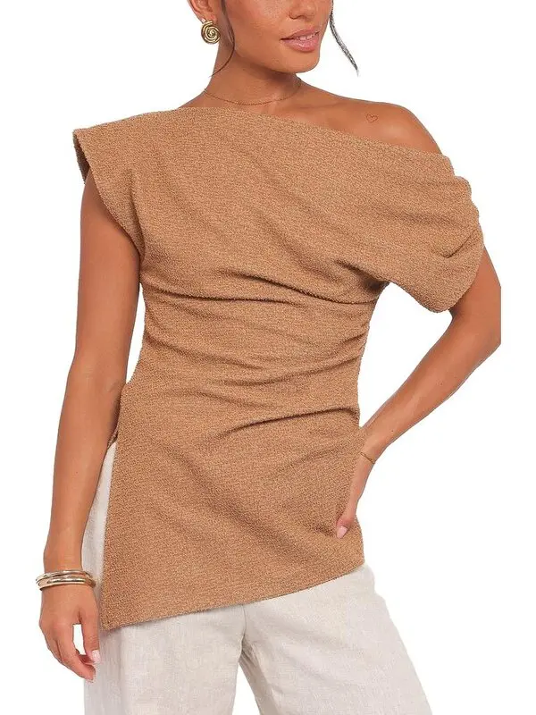 PETAL & PUP Selma One-shoulder Knit Top - Brown