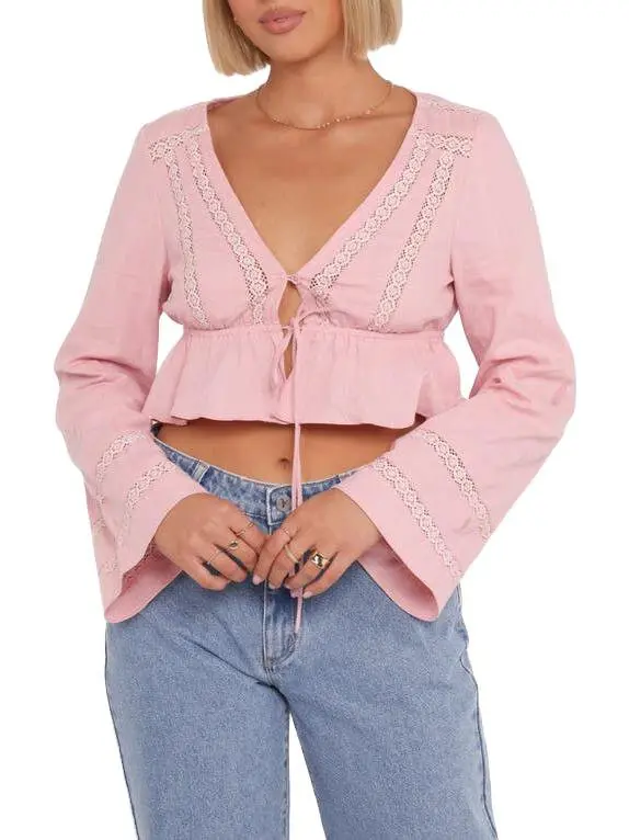 PETAL & PUP Reed Peplum Crop Top - Pink