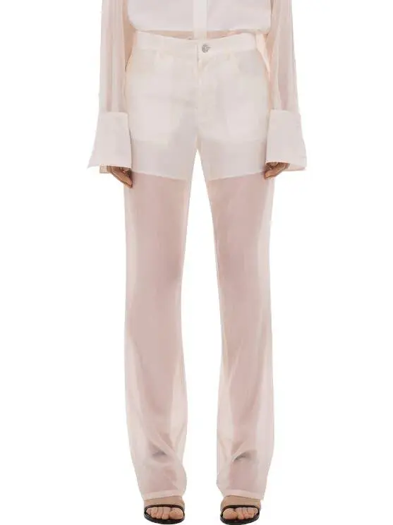 Helmut Lang Sheer Bootcut Tencel Blend Pants - Soft White