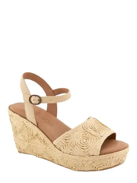 Gentle Souls Nevio Ankle Strap Platform Wedge Sandal - Natural Raffia