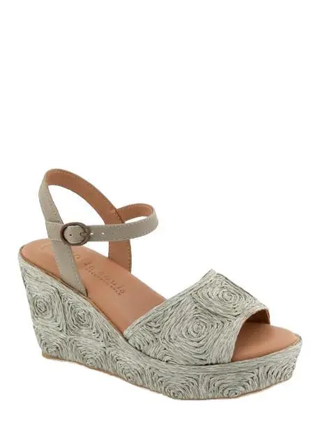 Gentle Souls Nevio Ankle Strap Platform Wedge Sandal - Silver Sage Raffia