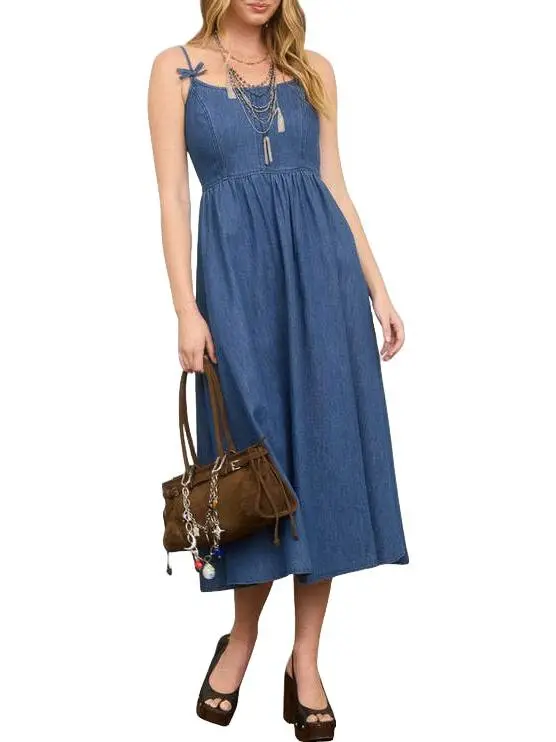 BLU PEPPER Bow Strap Dress - Denim