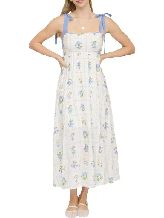 BLU PEPPER Floral Tie-strap Sundress - Blue Multi