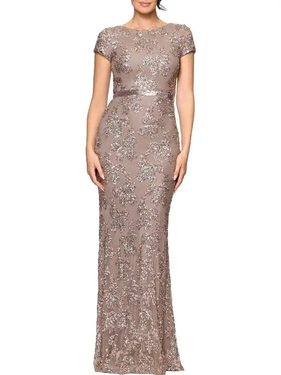 Betsy & Adam Sequin Column Dress - Taupe