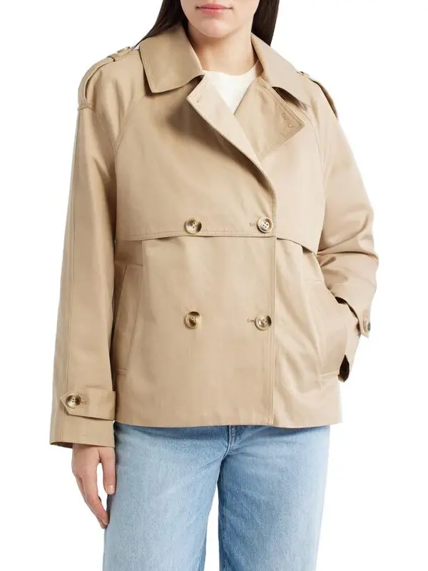 Bernardo Short Cotton Trench Coat - Khaki