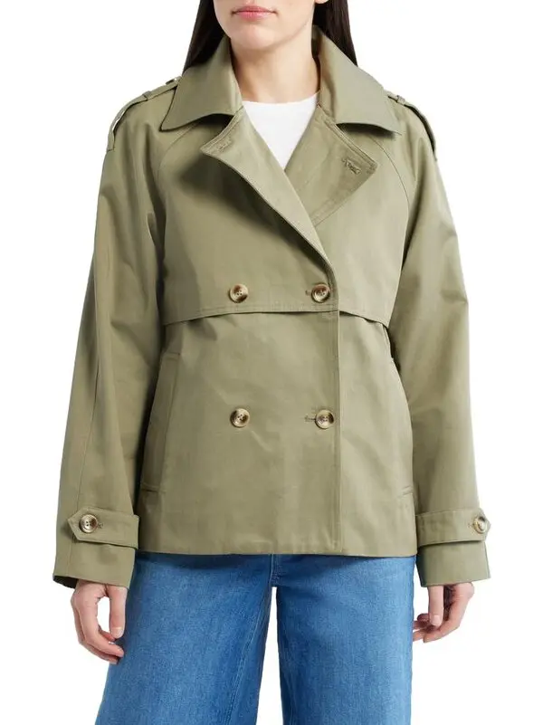 Bernardo Short Cotton Trench Coat - Olivine