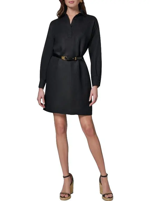 DONNA KARAN WEEKEND Belted Long Sleeve Polo Dress - Black - Blk
