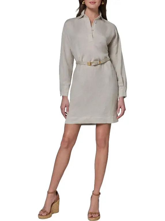 DONNA KARAN WEEKEND Belted Long Sleeve Polo Dress - Natural