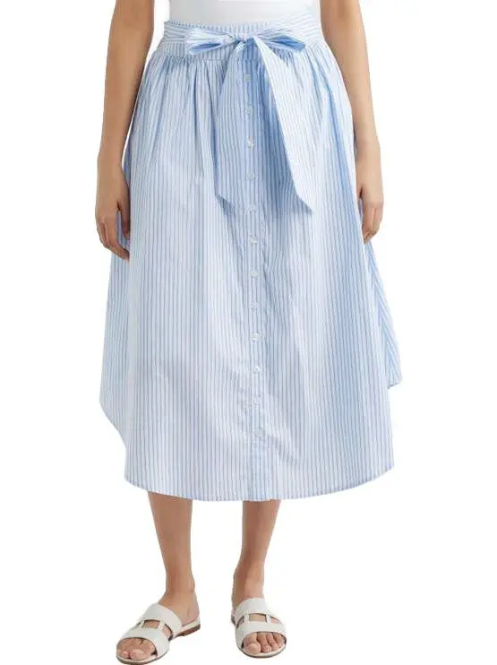 Deluc Chania Cotton Blend Midi Skirt - Striped Light Blue