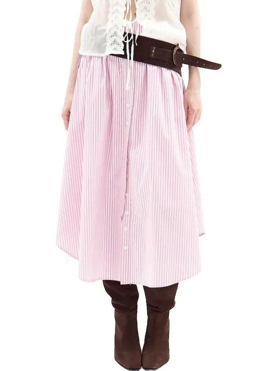 Deluc Chania Cotton Blend Midi Skirt - Striped Pink
