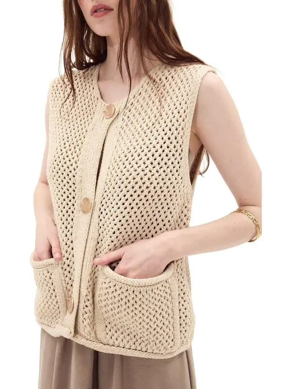 Deluc Anafi Open Stitch Cotton Blend Sweater Vest - Ecru