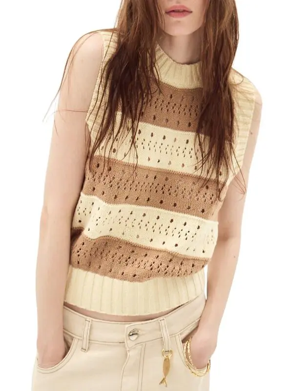 Deluc Nerja Stripe Pointelle Stitch Cotton Blend Vest - Ecru/beige