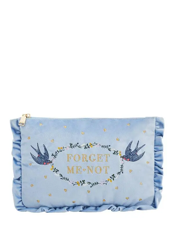 FABLE ENGLAND Forget Me Not Embroidered Pouch - Light/pastel Blue
