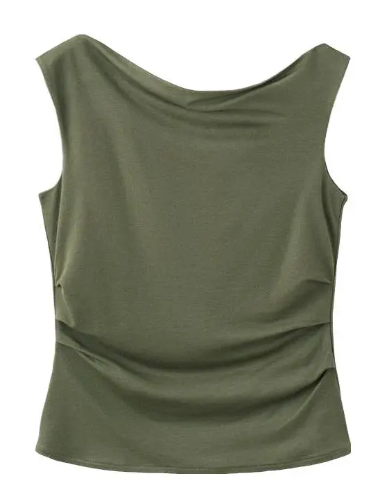 Mango Draped Asymmetric Top - Khaki Green