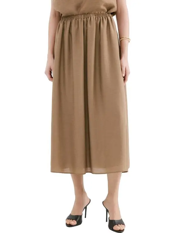 Mango Gathered A-line Midi Skirt - Brown
