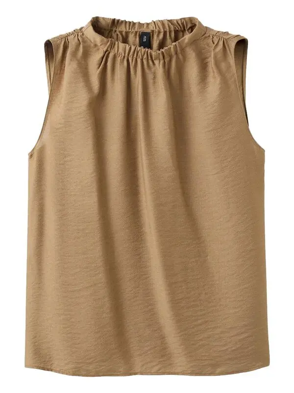 Mango Satin Mock Neck Top - Brown