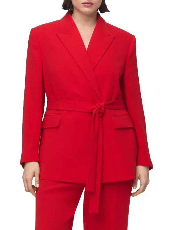Mango Fitted Tie Blazer - Red