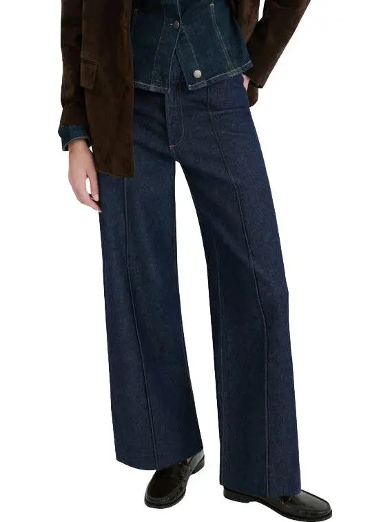 Mango Seamed High-waist Wide-leg Jeans - Open Blue