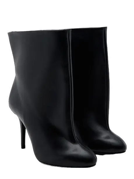 Mango Leather Stiletto Bootie - Black