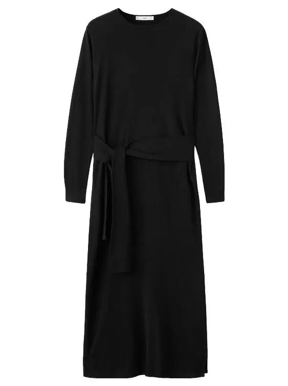 Mango Knot Long Sleeve Knit Midi Dress - Black
