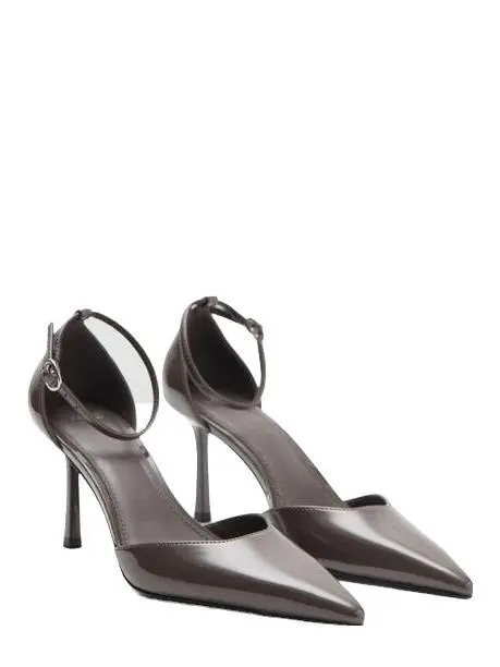 Mango Pointed Toe Ankle Strap Pumps - Dark Heather Grey