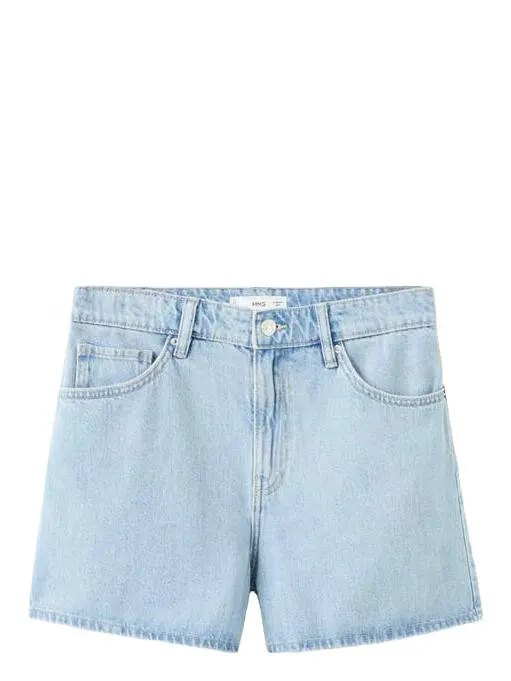 Mango High Waist Straight Fit Denim Shorts - Light Blue