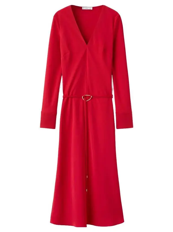Mango Belted Long Sleeve Midi Dress - Red