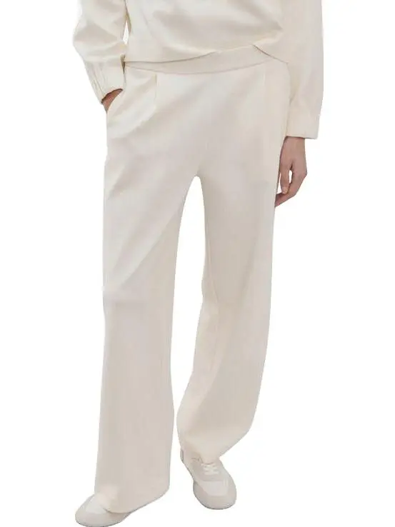 Mango Pleated Straight-leg Cotton Blend Trousers - Ecru