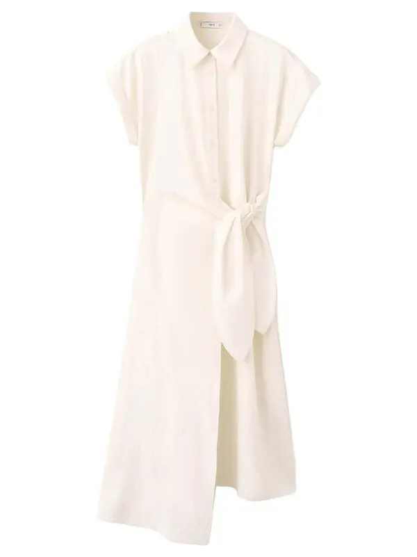Mango Tie Waist Midi Shirtdress - Ecru